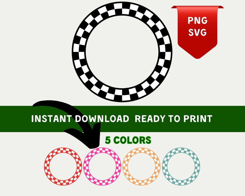 5 Colors Checkered Round Frame Svg, Checkered Round PNG, Round ...