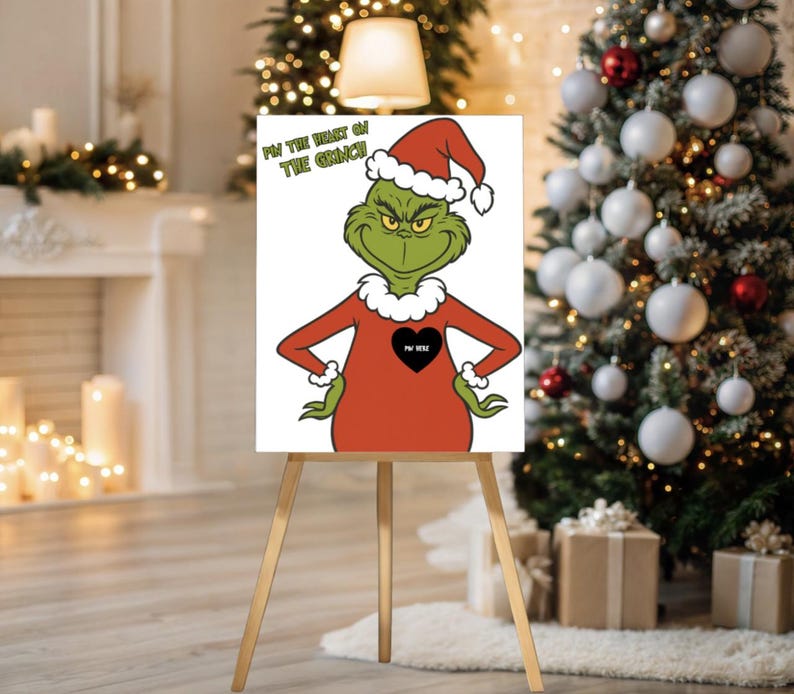 Pin the Heart on the Grinch | Printable Holiday Game Sign - Etsy