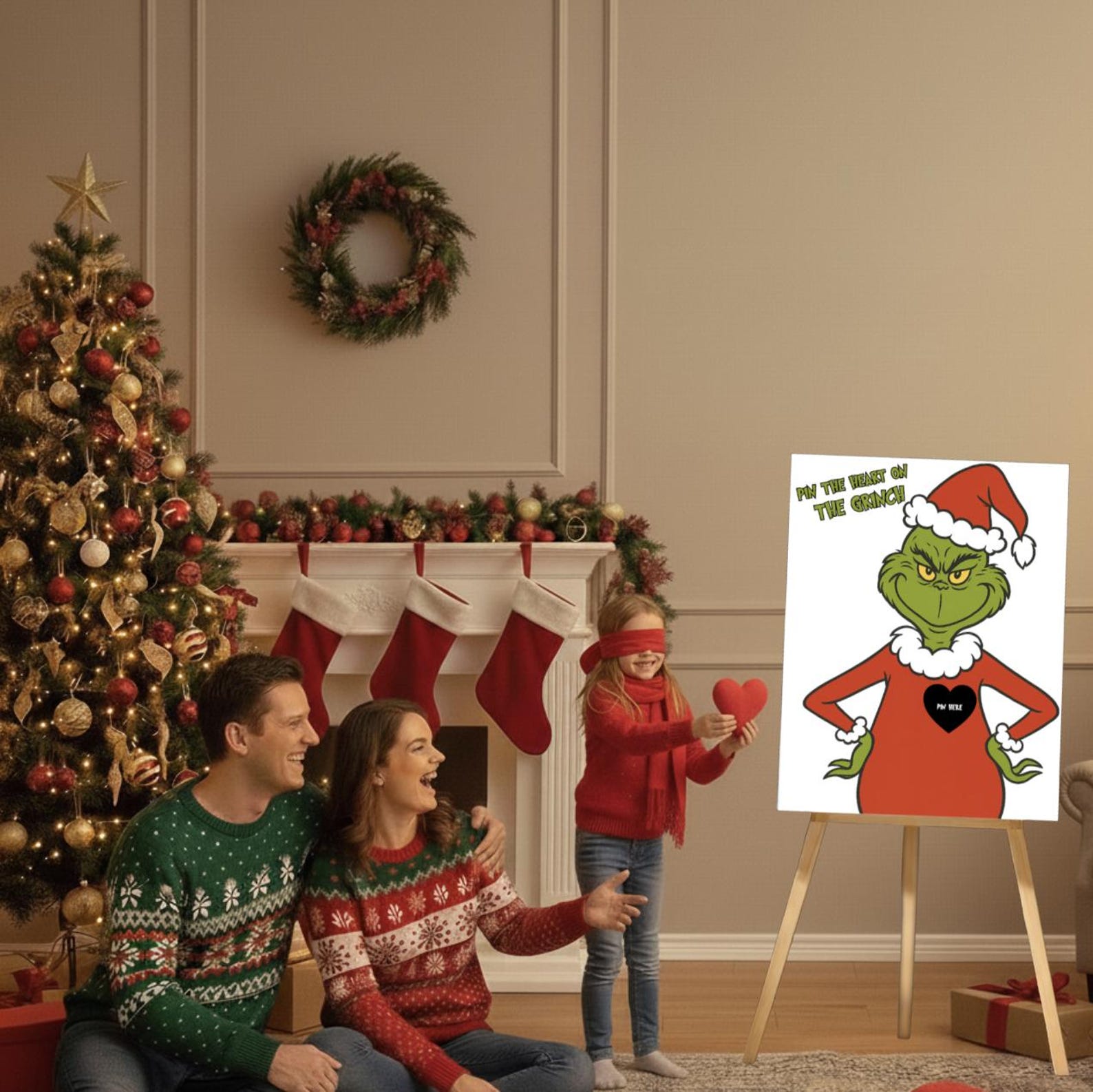 Pin the Heart on the Grinch | Printable Holiday Game Sign - Etsy