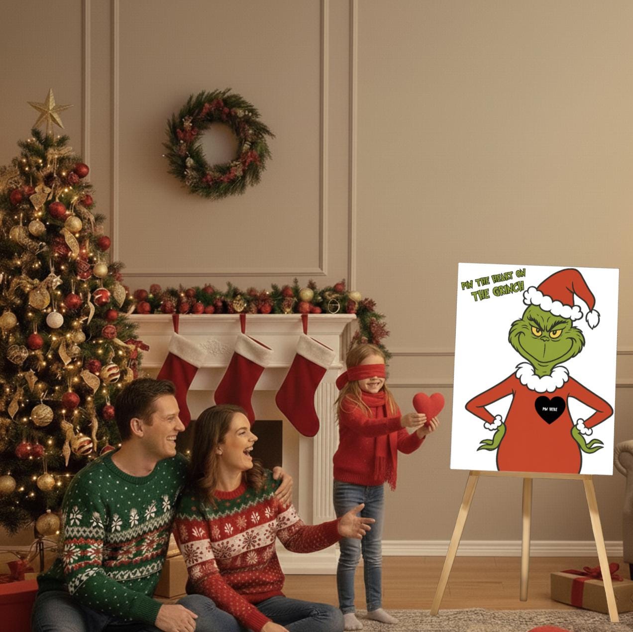 Pin the Heart on the Grinch | Printable Holiday Game Sign - Etsy