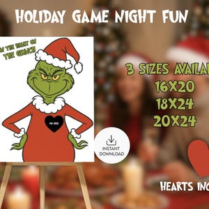 Pin the Heart on the Grinch | Printable Holiday Game Sign - Etsy