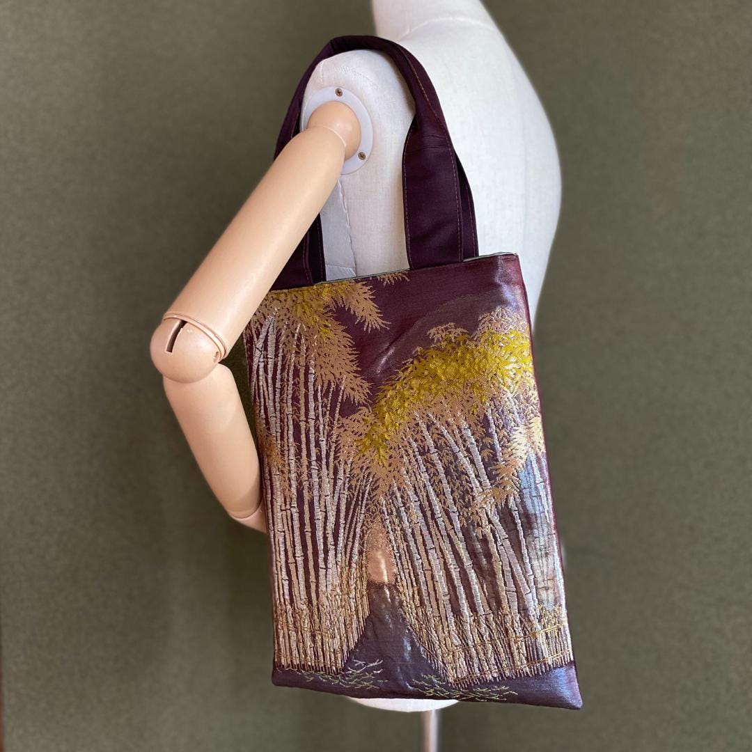 Bamboo Forest, Flat Bag (A4 Size) Made From Japanese Vintage Silk Obi ...