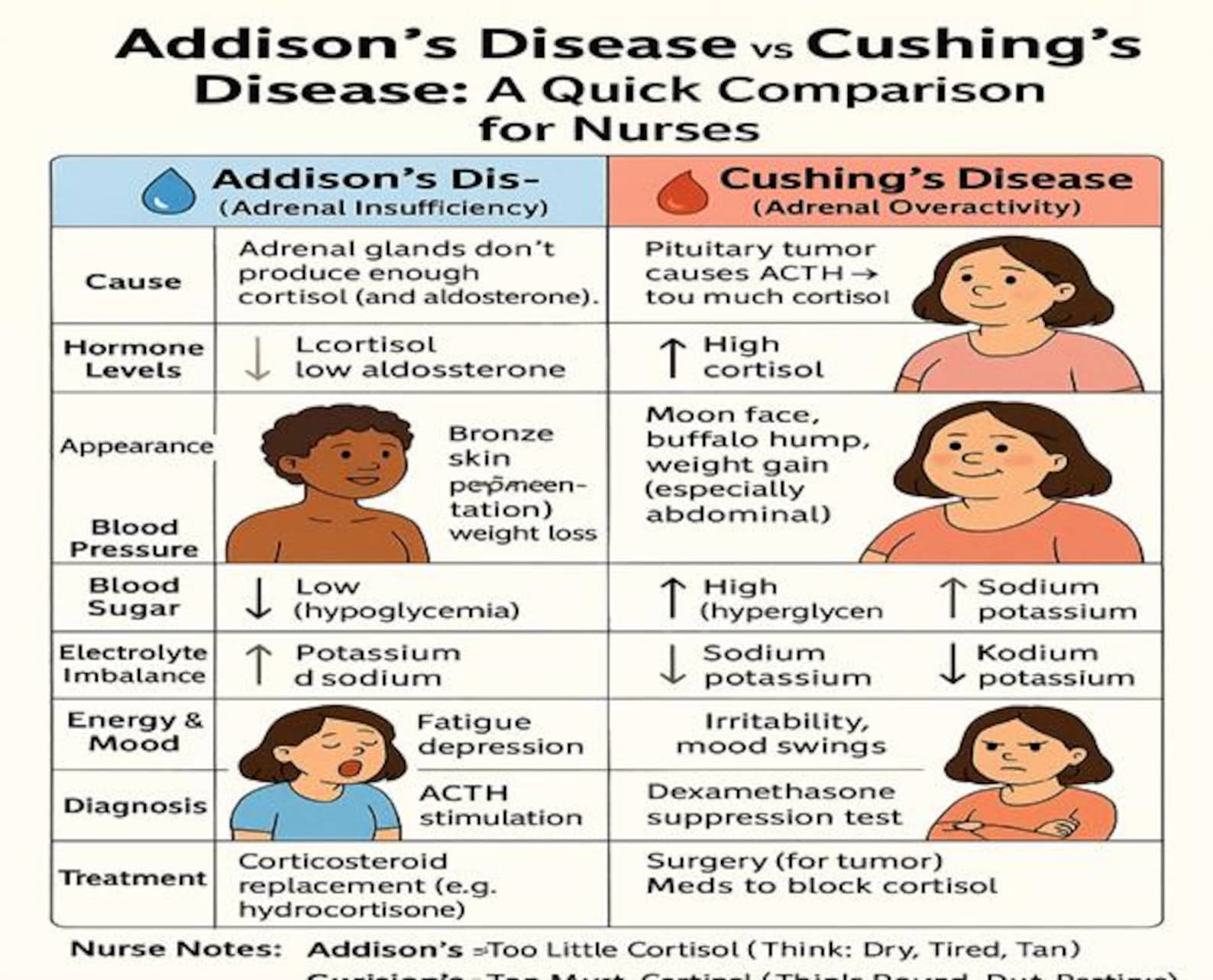 Addison Vs Cushing Disease Med Surg Endocrine Cheat Sheet for Nursing School and NCLEX Prep - Etsy