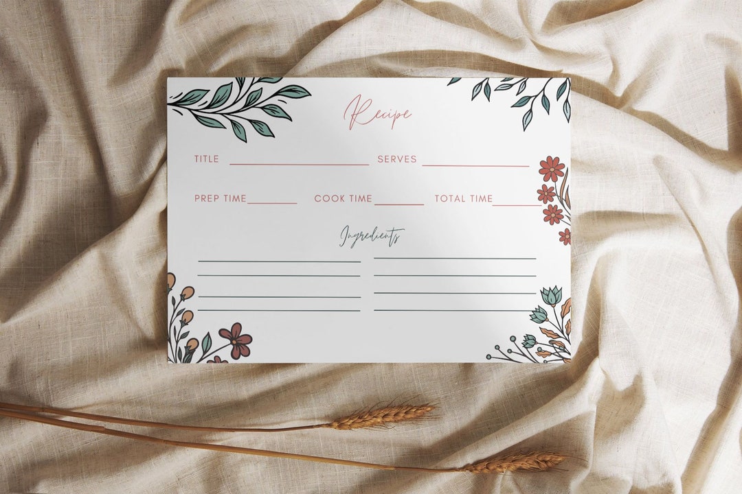 Editable Wildflower Recipe Card Template Printable Bridal Shower Recipe ...