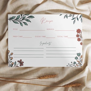 Editable Wildflower Recipe Card Template Printable Bridal Shower Recipe ...