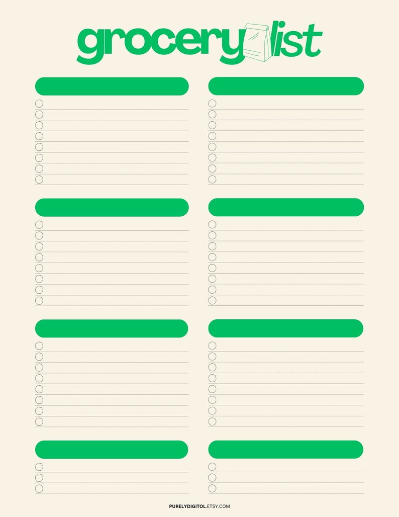 Printable Grocery List Template | Grocery Planner for Food Shopping ...