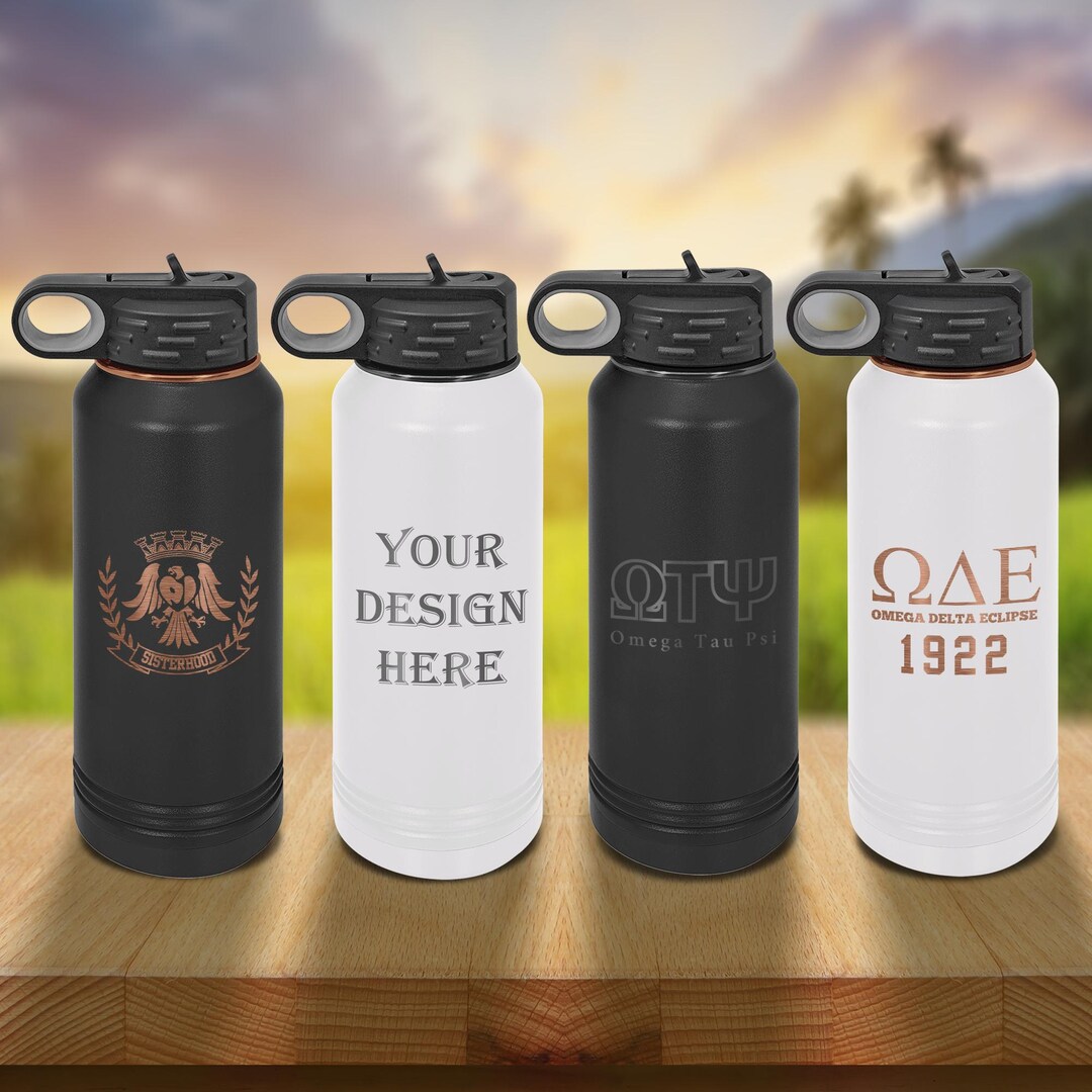 Custom Greek 32 Oz Water Bottle Black Rose Gold Ion Plated Sorority ...