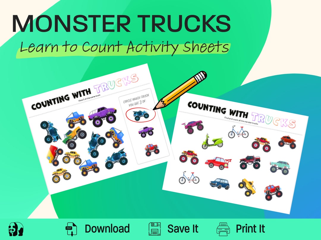 Monster Truck Counting Activity Sheets: Learn to Count 1-10, Print at ...