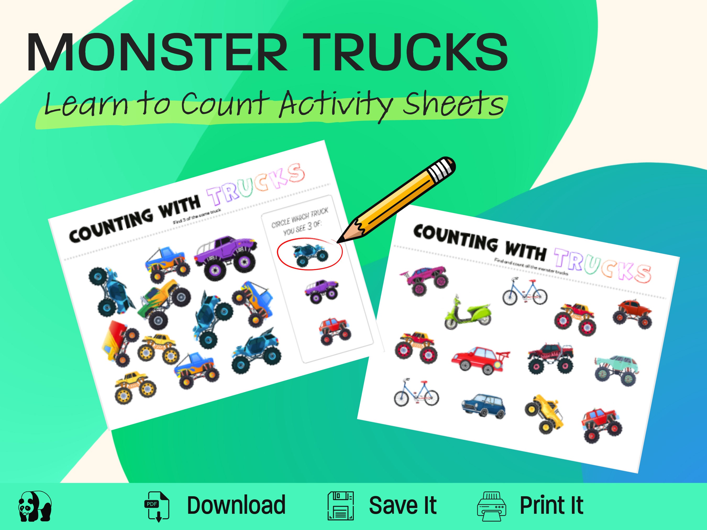 Monster Truck Counting Activity Sheets: Learn to Count 1-10, Print at ...