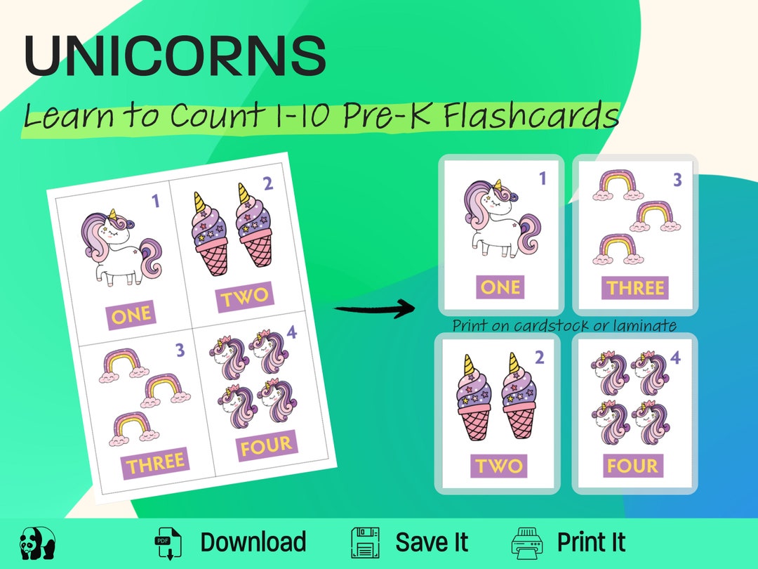 Unicorn Printable Learn to Count Preschool Flashcards: 1-10 Counting ...