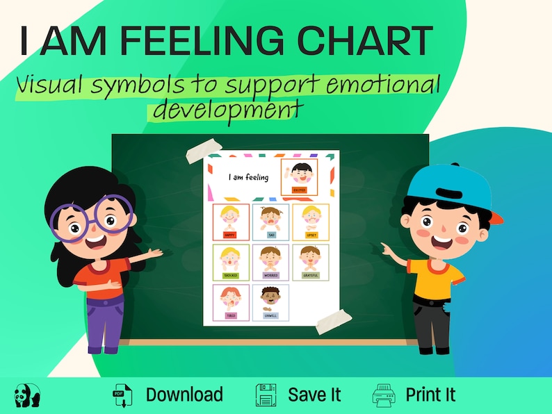 Feelings Chart for Children 9 Emotion Cards Nonverbal Communication ...
