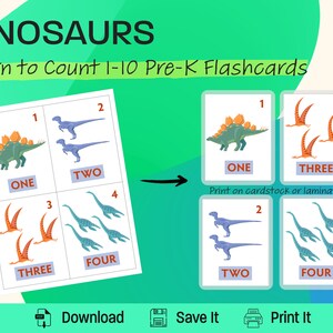 Dinosaur Printable Learn to Count Preschool Flashcards: 1-10 Counting ...