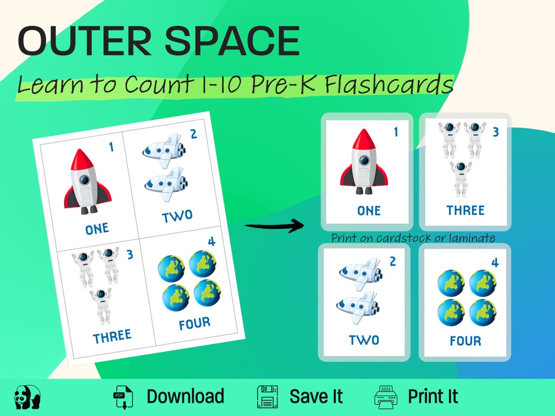 Outer Space Printable Learn to Count Preschool Flashcards: 1-10 ...