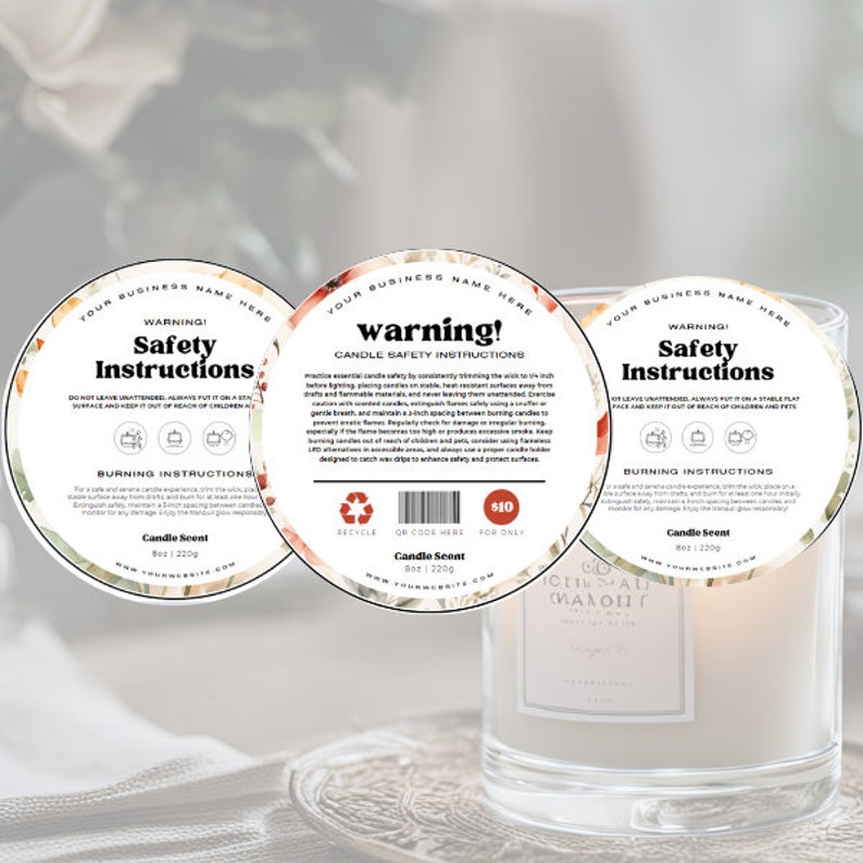 Editable Candle Warning Label Template: Safety Instructions (digital ...