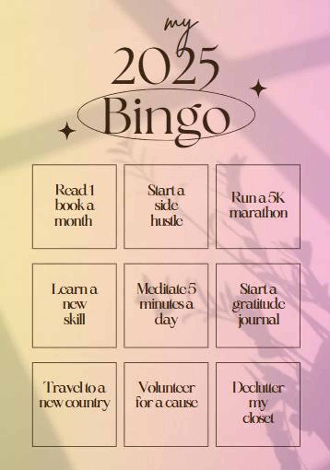 2025 New Year Bingo Card Vision Board Manifestation Resolution Goal ...