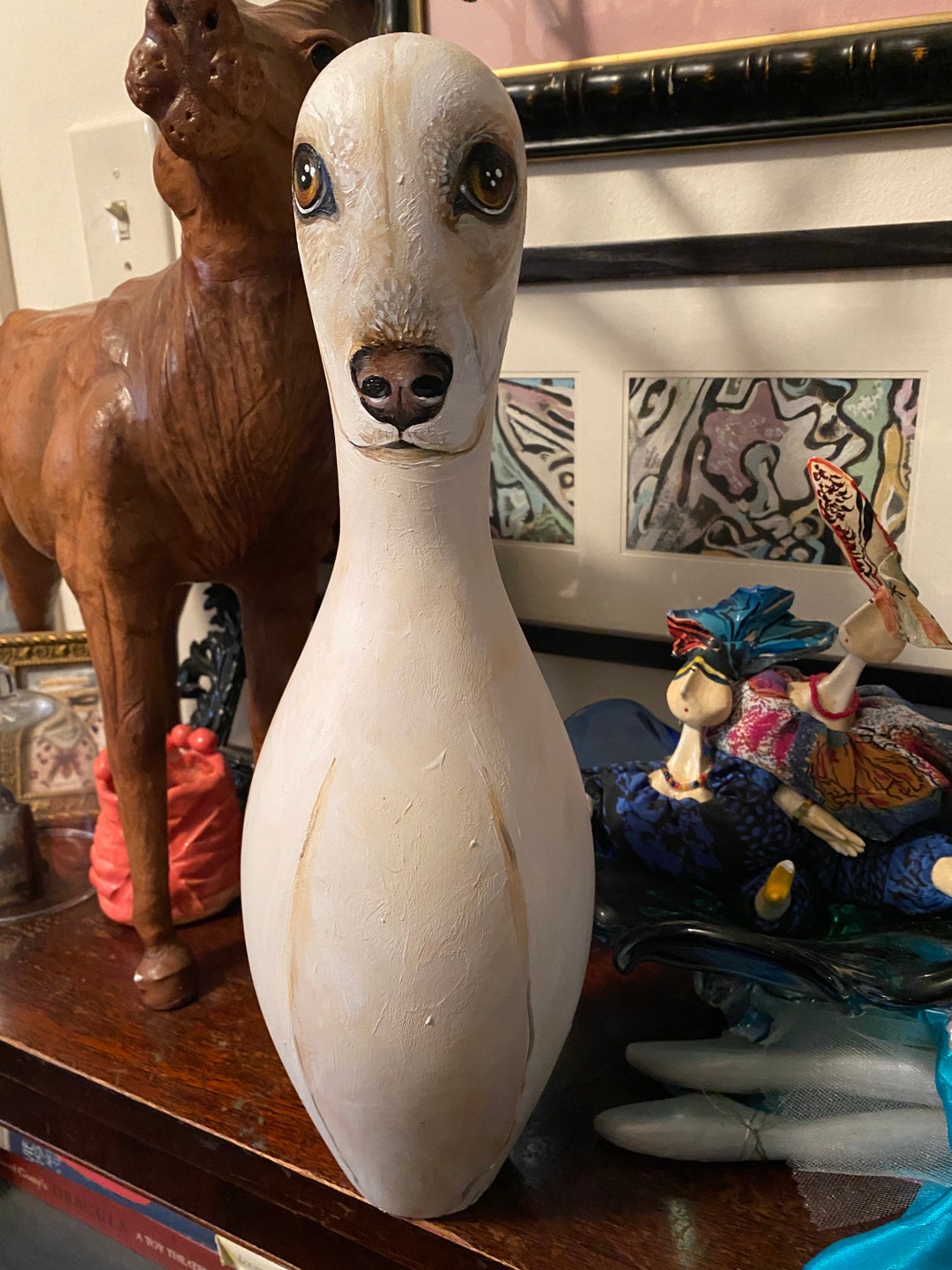 Custom Hand Painted BOWLING PIN With YOUR Dogs Pet Portrait Hound on It ...