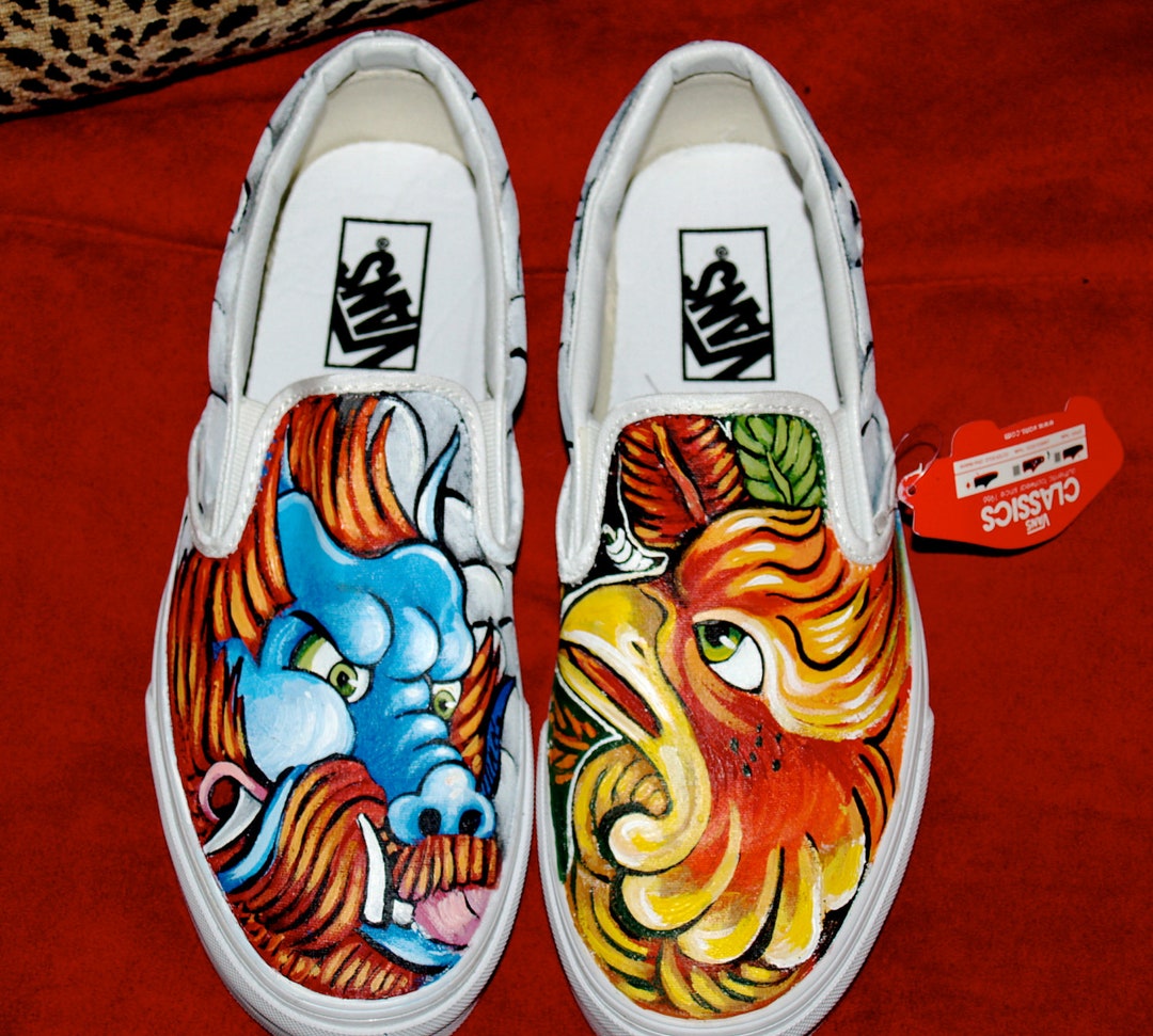 Custom Women's or Men's Slip on Vans Sneakers Hand Painted Asian Dragon ...