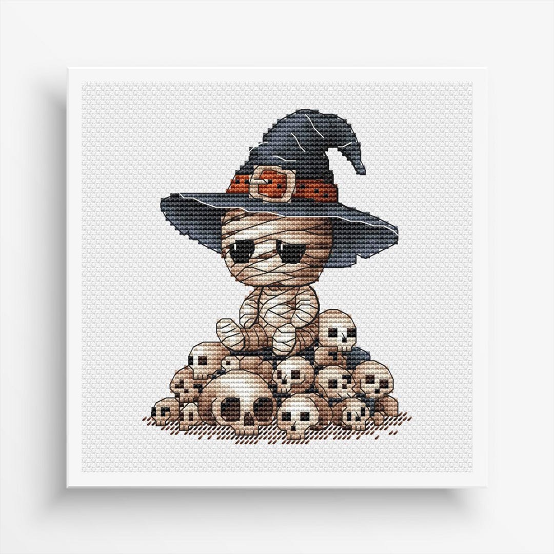 Mummy Witch Hat Cross Stitch Pattern: Halloween Embroidery (PDF) - Etsy