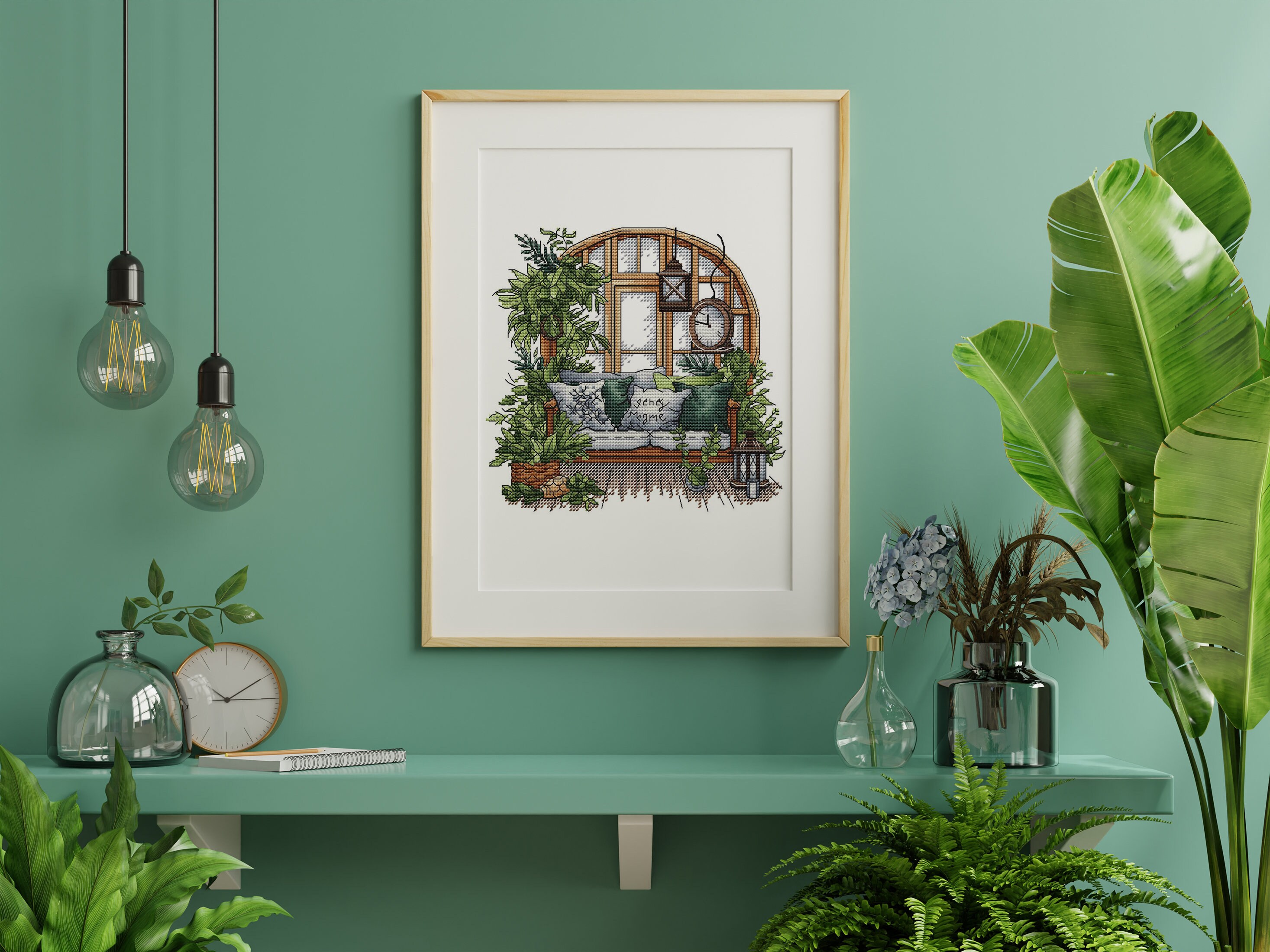 Garden Pattern for Cross Stitch, Interior Embroidery PDF, Green Garden ...