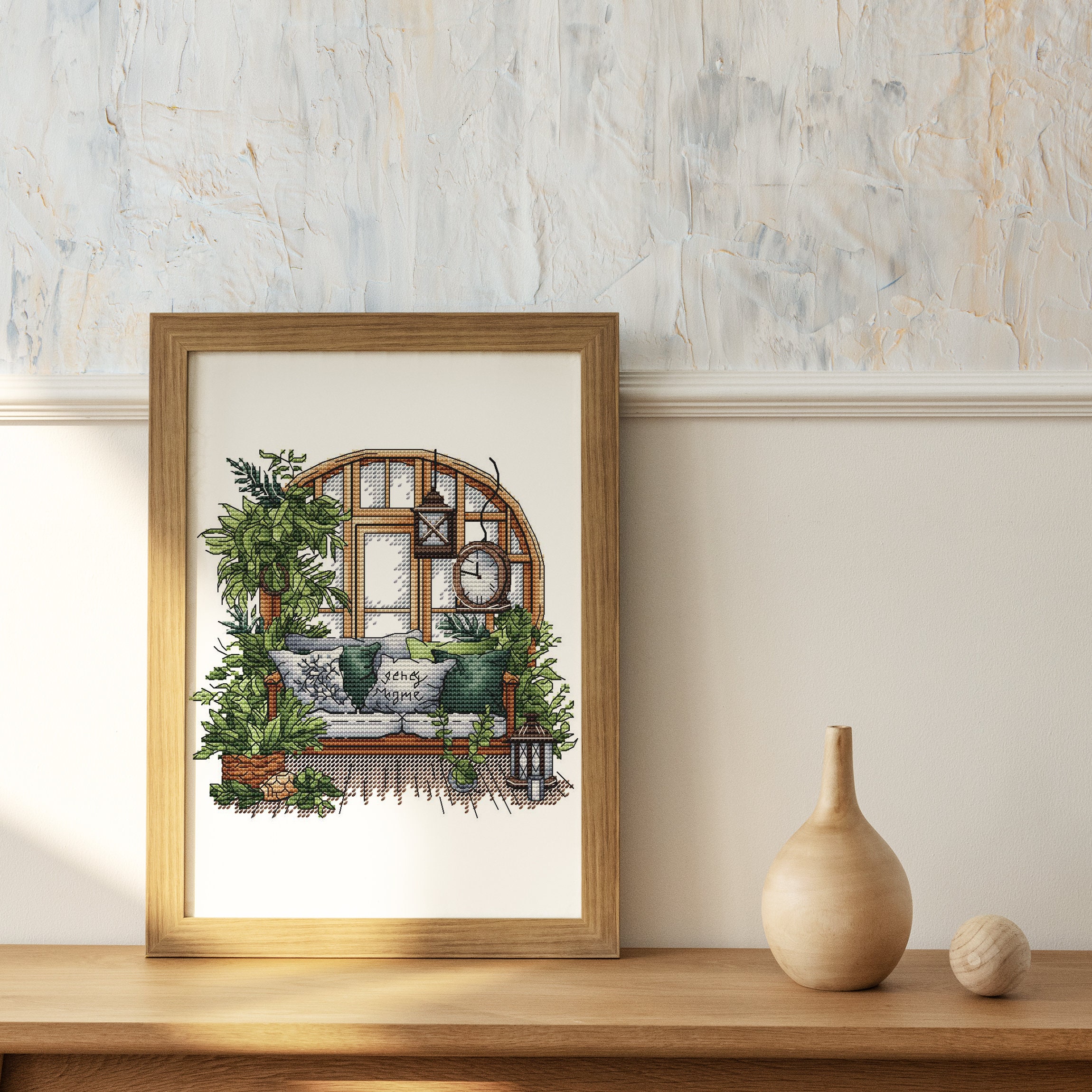 Garden Pattern for Cross Stitch, Interior Embroidery PDF, Green Garden ...