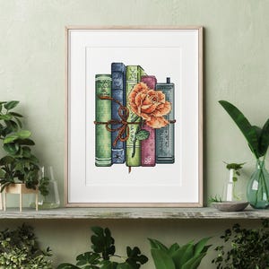 Books Cross Stitch Pattern PDF, Rose Counted Cross Stitch, Old Books ...