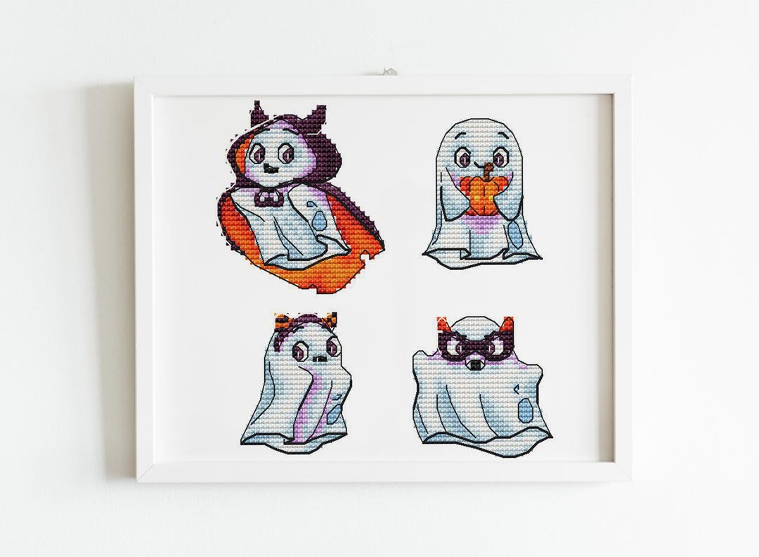 Ghosts Cross Stitch Pattern Halloween, Ghosts With Pumpkin PDF, Cute ...