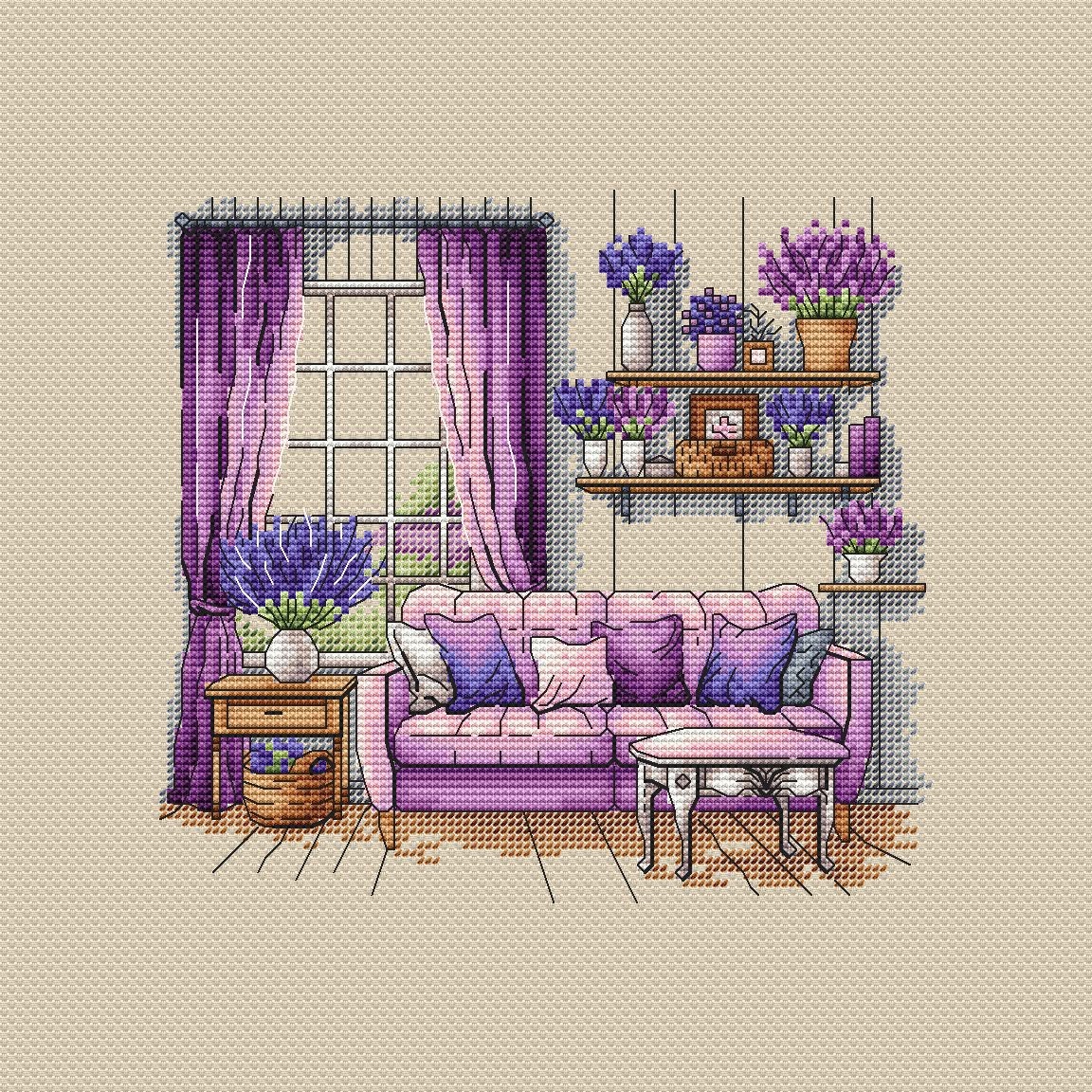 Lavender Cross Stitch Patterns, Lavender Cross Pattern, Interior ...