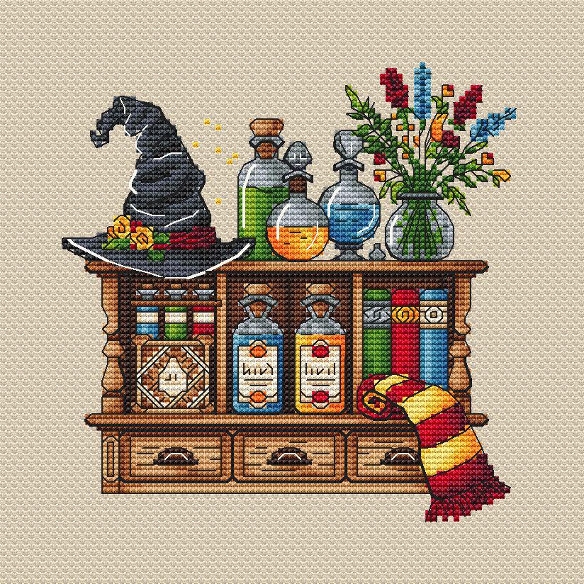 Wizards Bookshelf Cross Stitch Pattern PDF, Sorcerers Room Embroidery ...