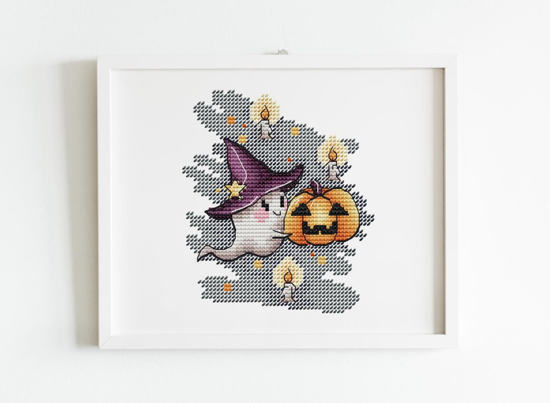Ghost Cross Stitch Pattern Halloween, Ghost With Pumpkin PDF, Cute ...