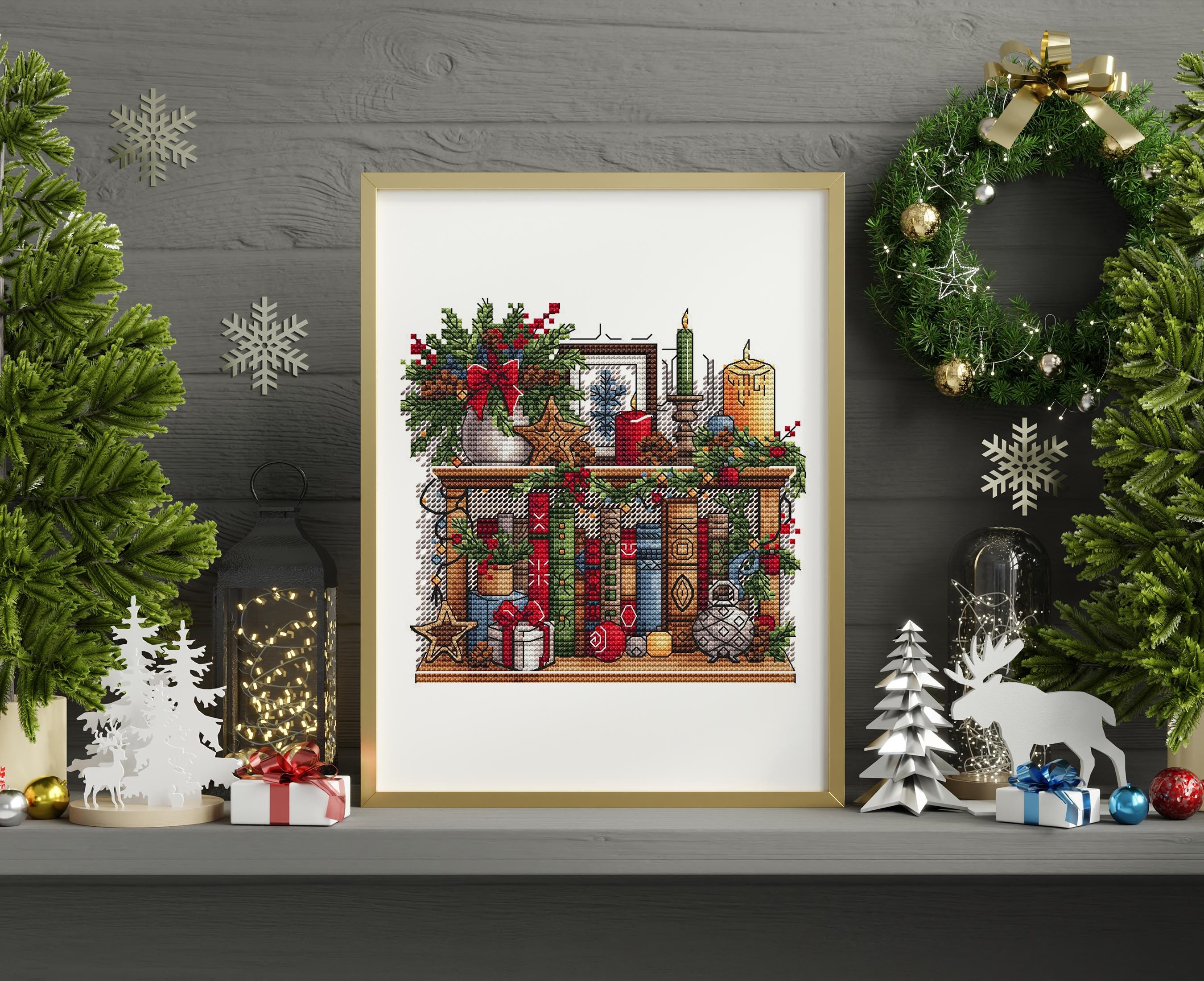 Christmas Bookshelf Cross Stitch Pattern PDF, Merry Christmas ...