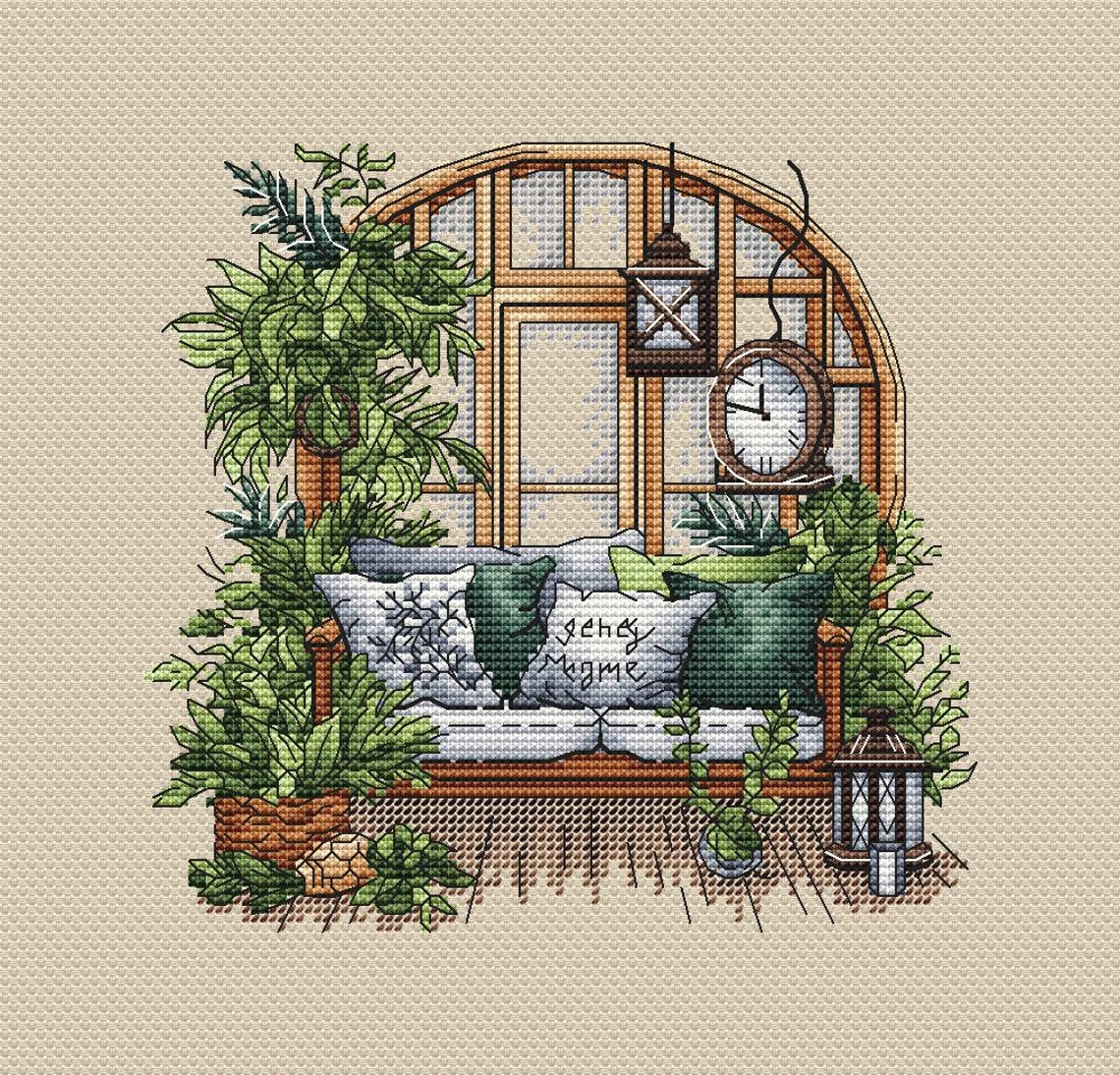 Garden Pattern for Cross Stitch, Interior Embroidery PDF, Green Garden ...