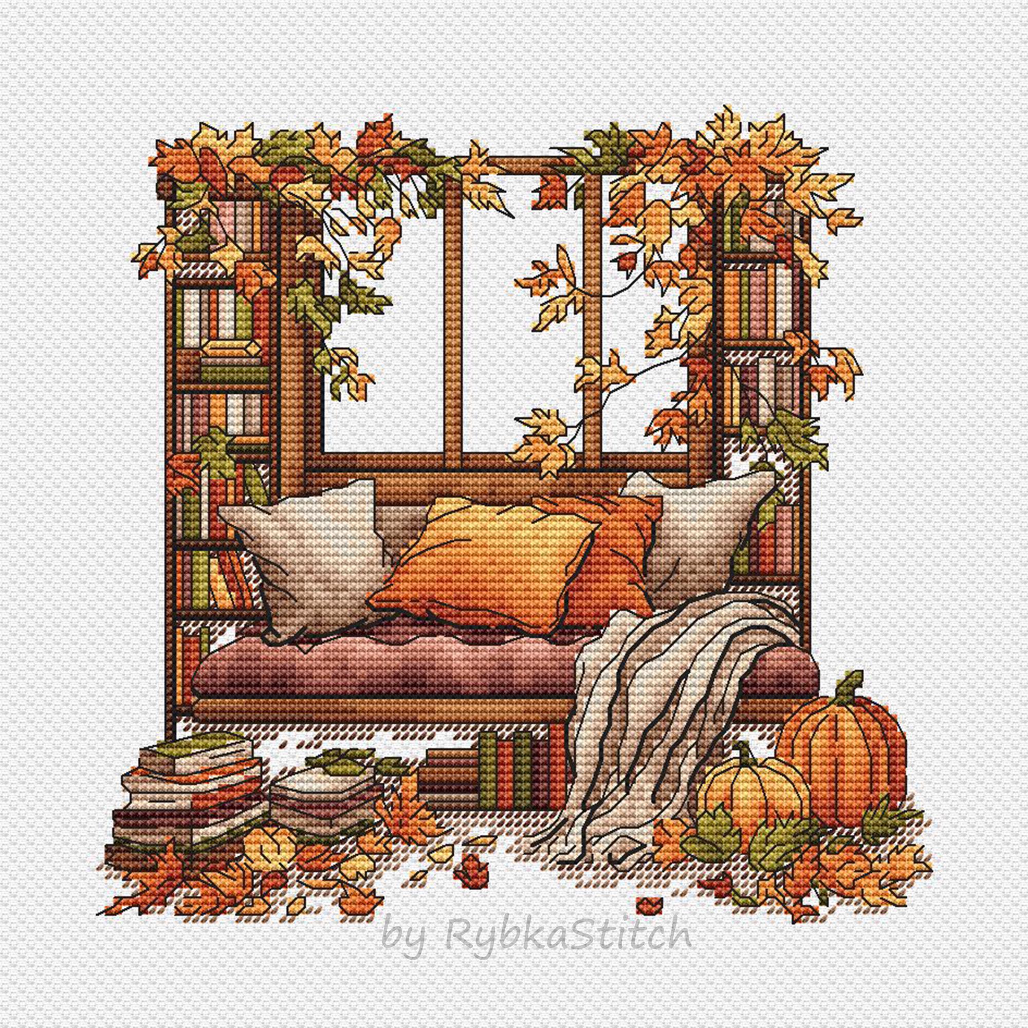 Fall Cross Stitch Pattern PDF, Autumn Embroidery, Autumn Leaves Cross ...
