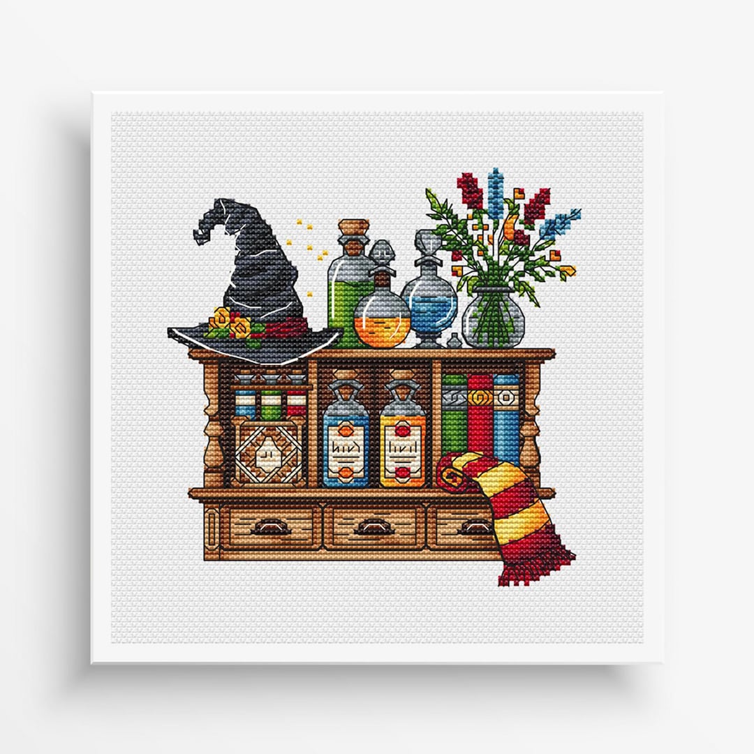 Wizards Bookshelf Cross Stitch Pattern PDF, Sorcerers Room Embroidery ...