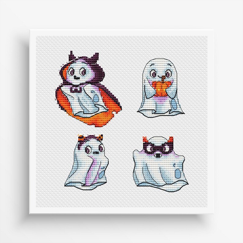 Ghosts Cross Stitch Pattern Halloween, Ghosts With Pumpkin PDF, Cute ...