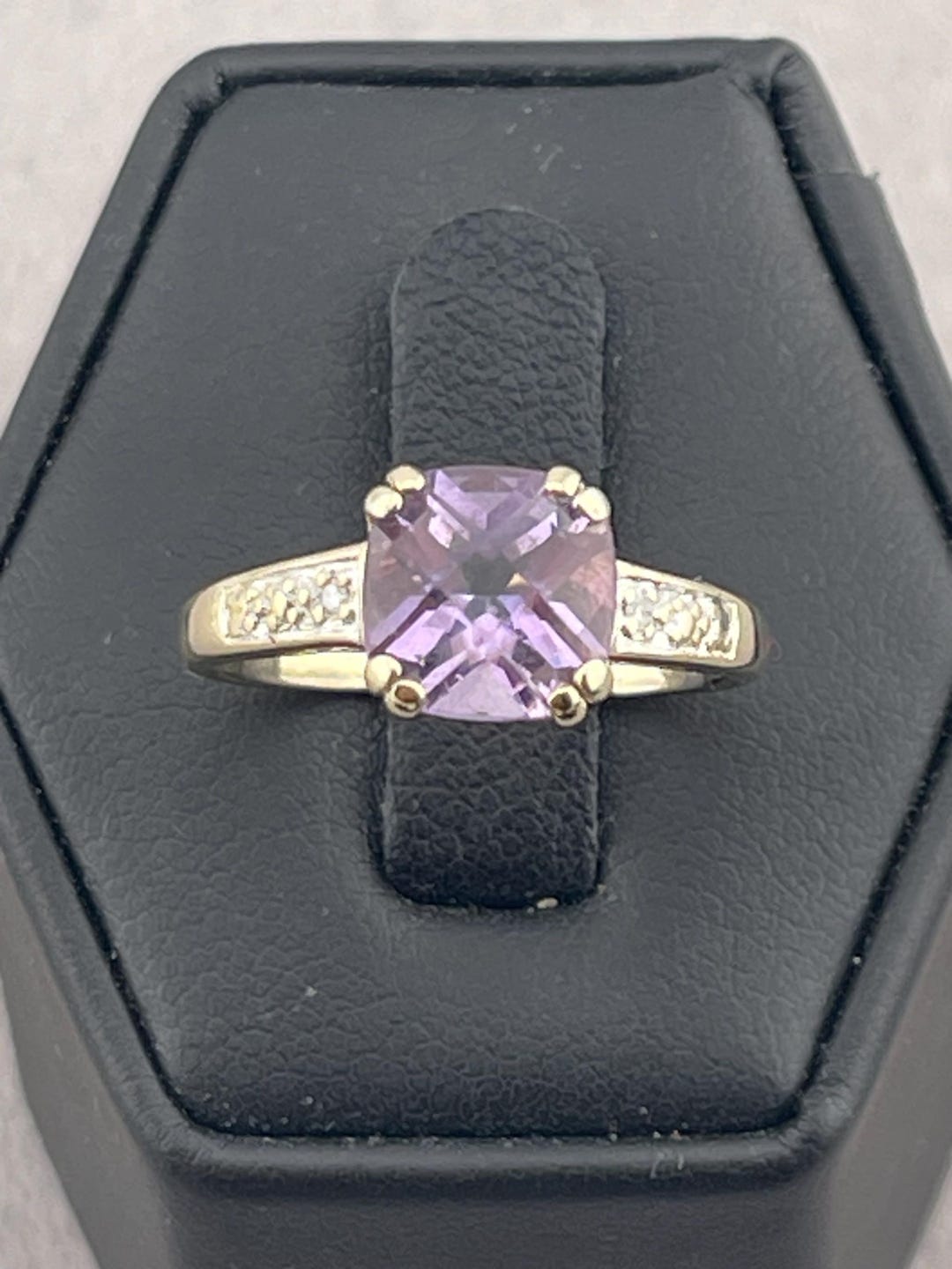 Vintage Cushion, Cut, Amethyst and Diamond Ring 10 Karat Yellow Gold - Etsy