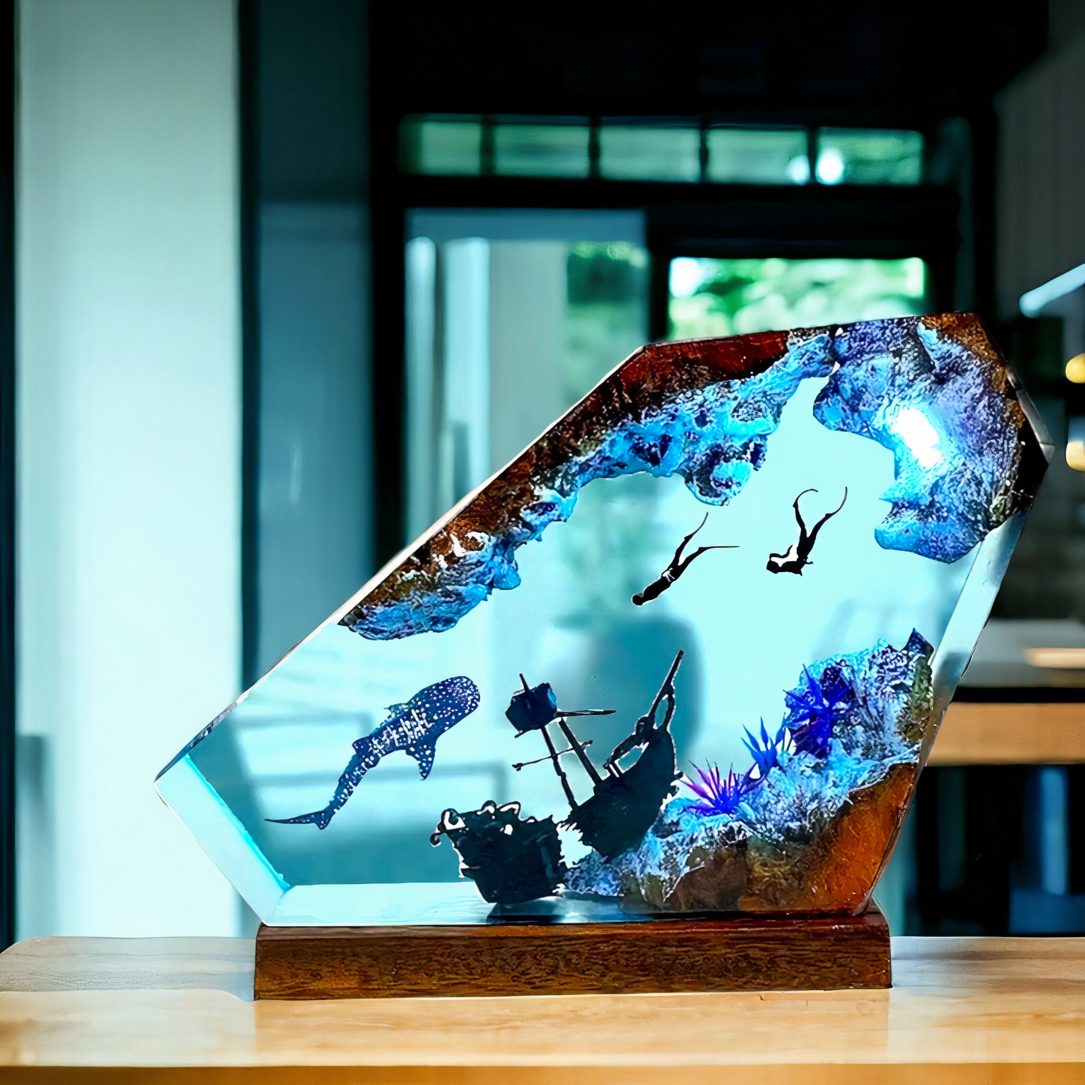 Diver Resin Night Lights Whale Resin Lamp for Home Decor Cave Miniature ...