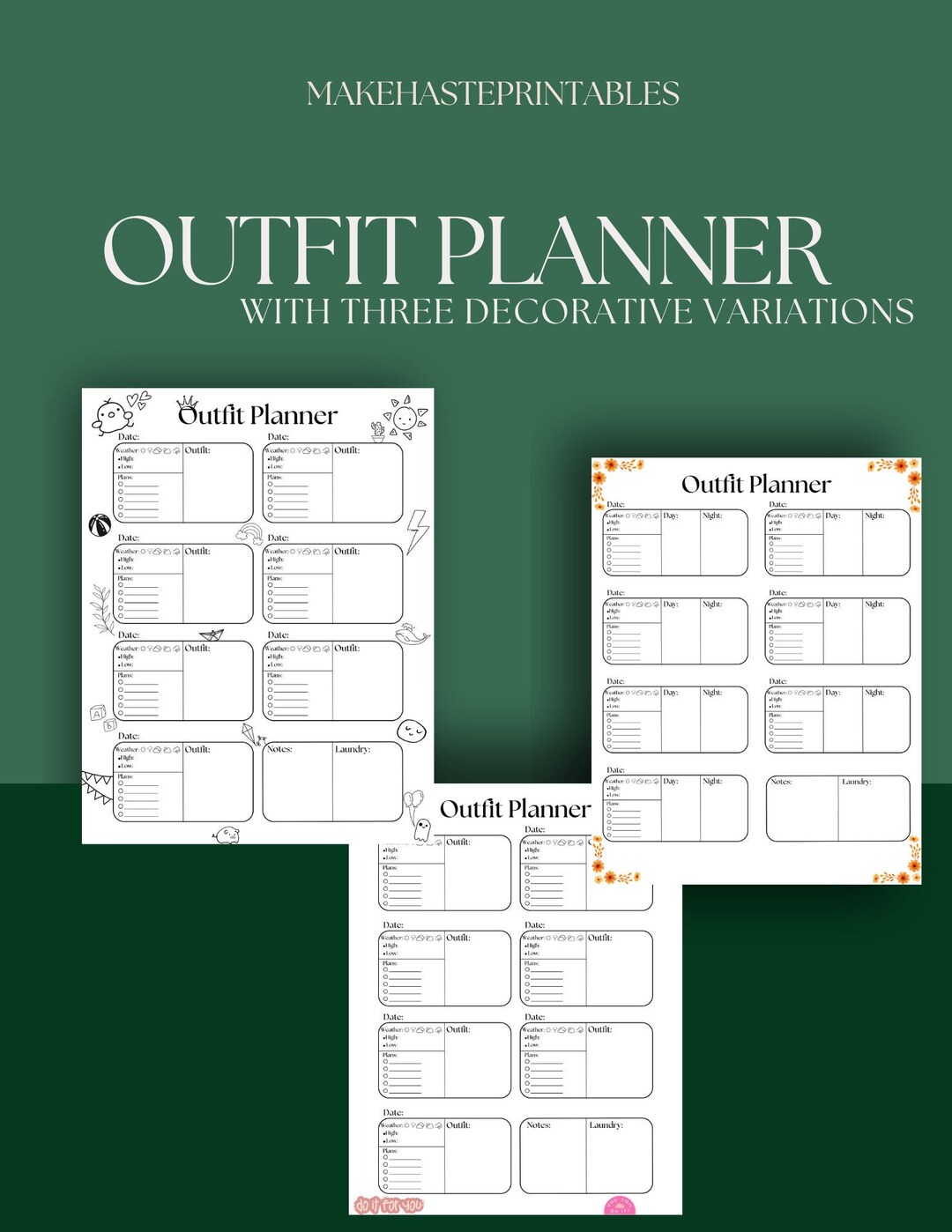 Printable Outfit Planner, Outfit Planner, Travel Planner, Weekly ...