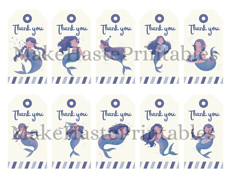 Printable Mermaid Gift Tag, Mermaid Birthday Party, Thank You Tag ...