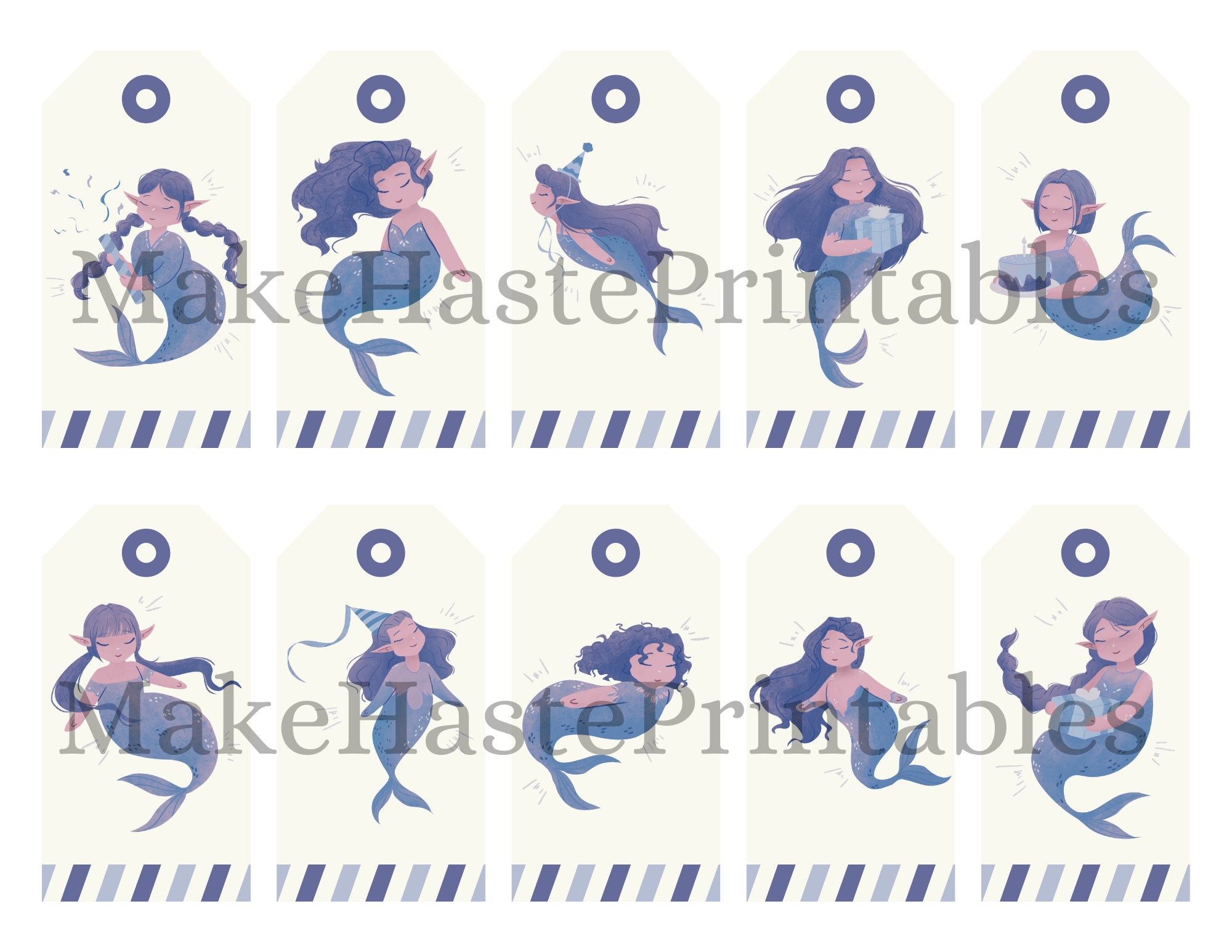 Printable Mermaid Gift Tag, Mermaid Birthday Party, Thank You Tag ...