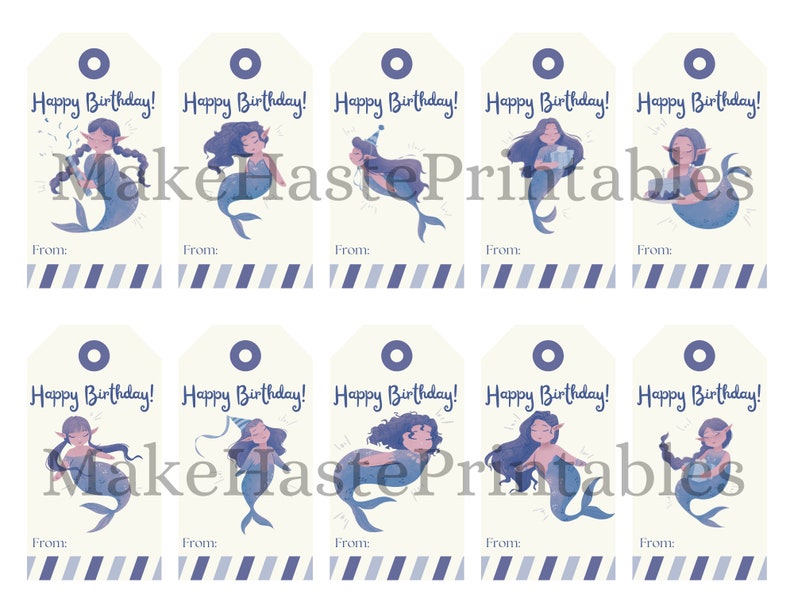 Printable Mermaid Gift Tag, Mermaid Birthday Party, Thank You Tag ...