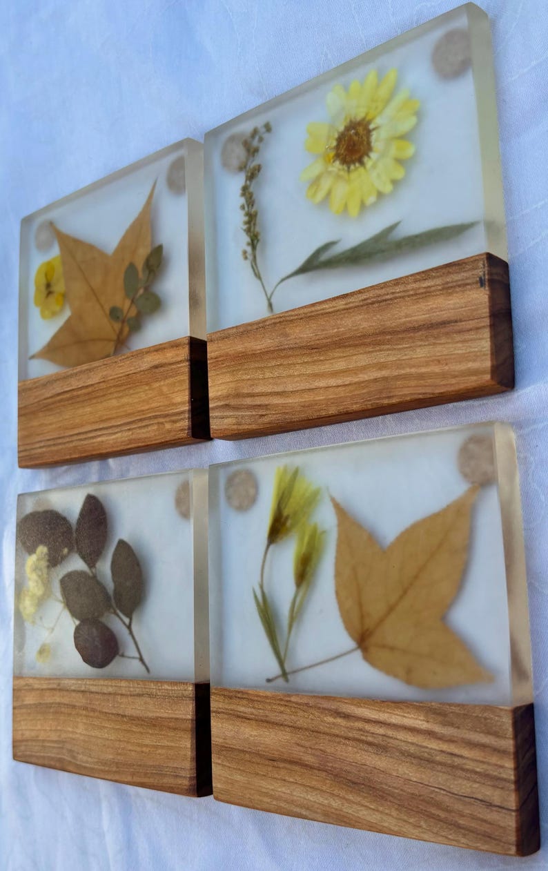 English Walnut and Epoxy Coasters With Pressed Flowers - Etsy