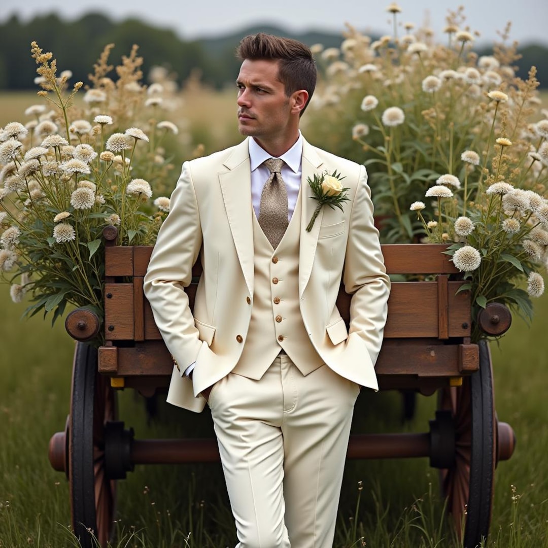 Ivory Cream Wool 3-piece Suit: Tailored Fit Wedding Groom Attire - Etsy