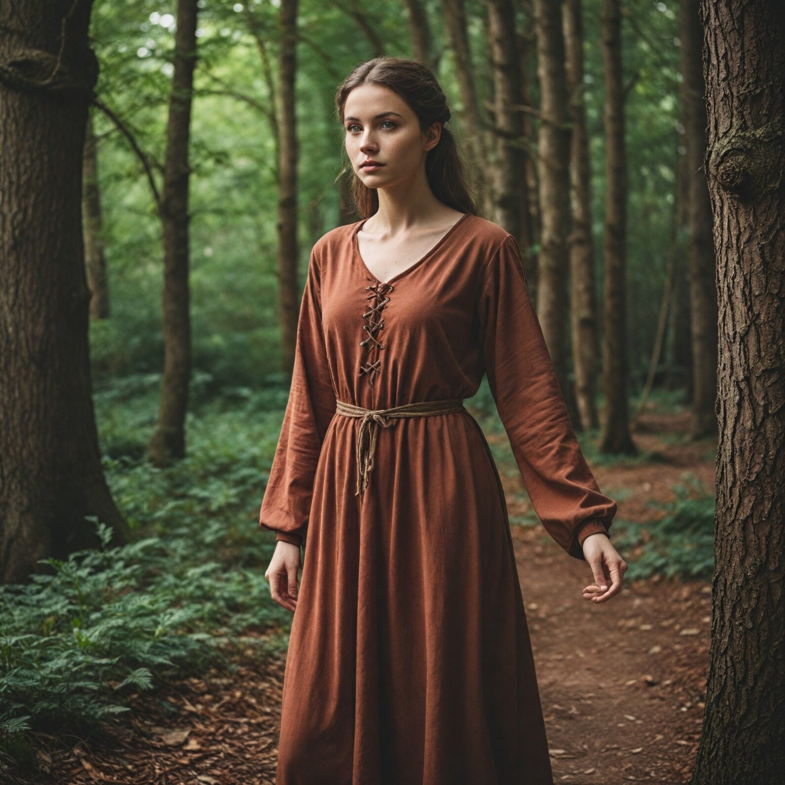 Women Renaissance Rustic Medieval Dress Long Sleeve Forest Maiden Gown ...