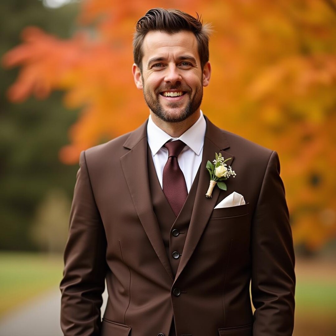 Men’s Brown 3-piece Suit | Wedding Groom Attire | Tailored Fit Formal ...