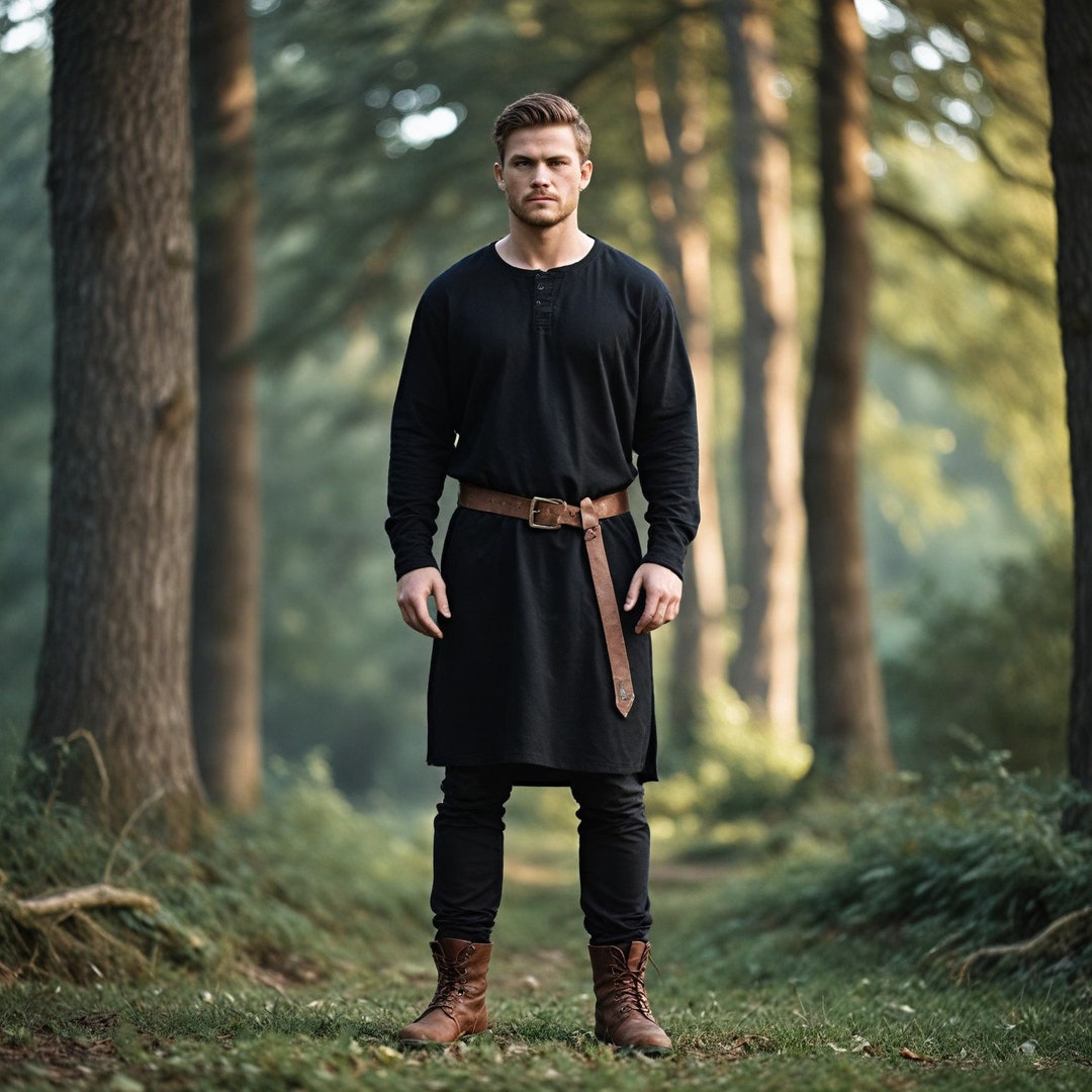 Men's Viking Black Tunic Medieval Norse Warrior Costume Historical ...