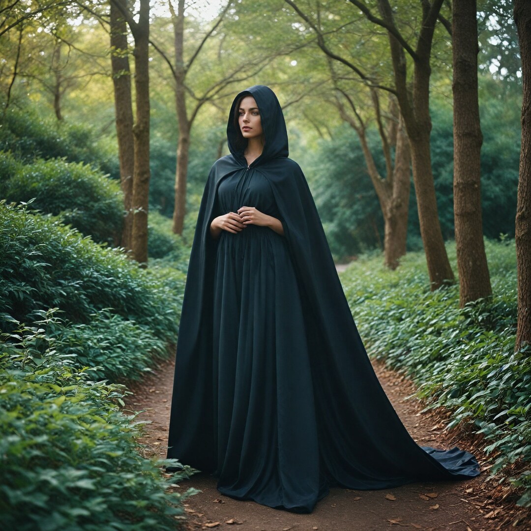 Unisex Black Hooded Wizard Cloak Gothic Medieval Viking Cape ...