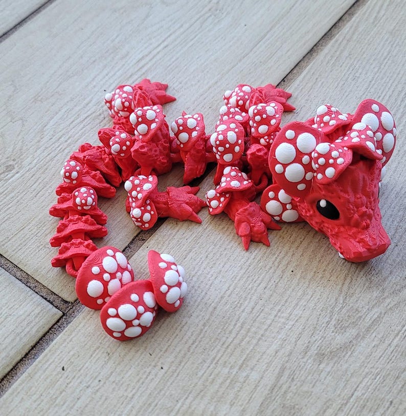 3D Printed Articulated Mushroom Dragon - Etsy
