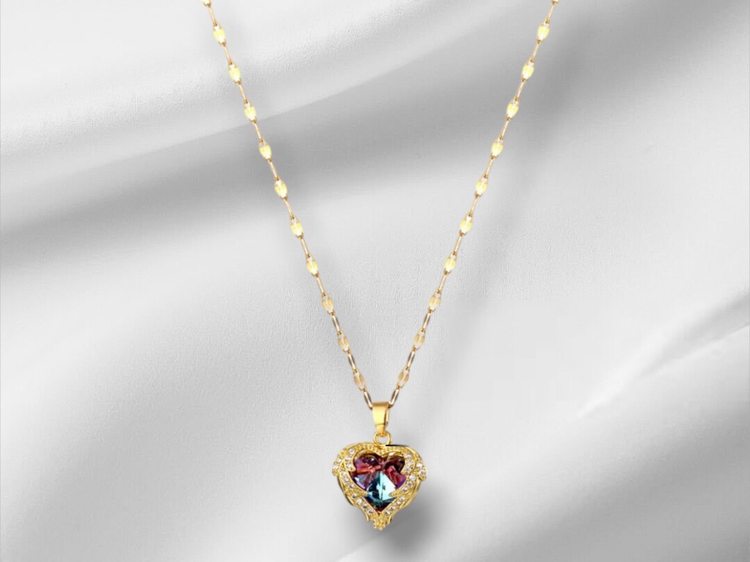 Ocean Heart Crystal Pendant Necklace: 316L Stainless Steel Jewelry - Etsy