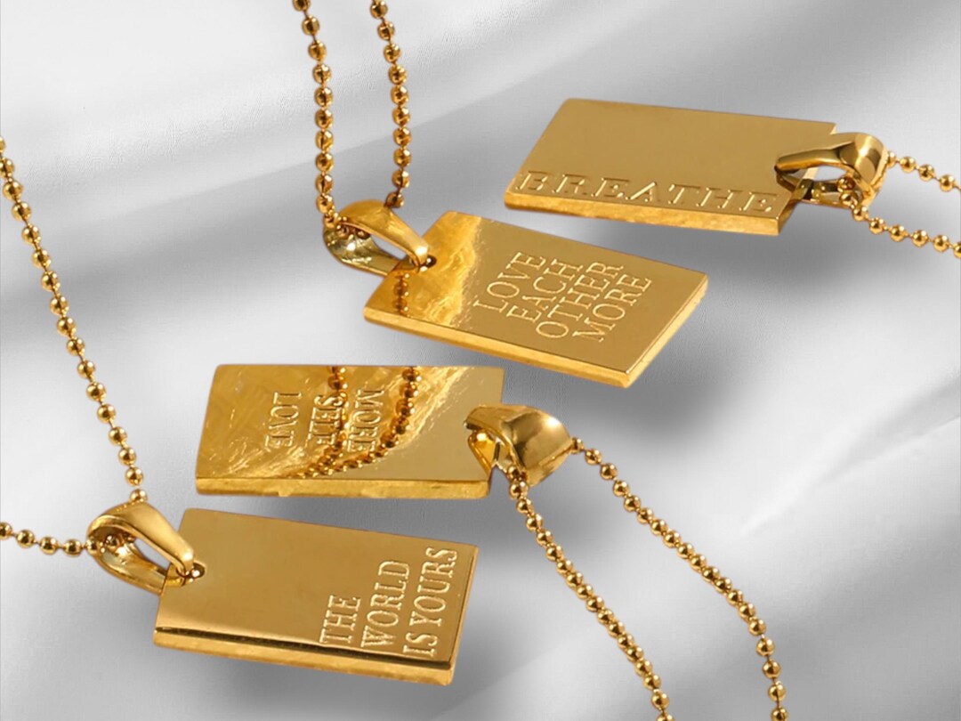 Gold Motivation Pendant Necklace, Engraved Stainless Steel Message ...