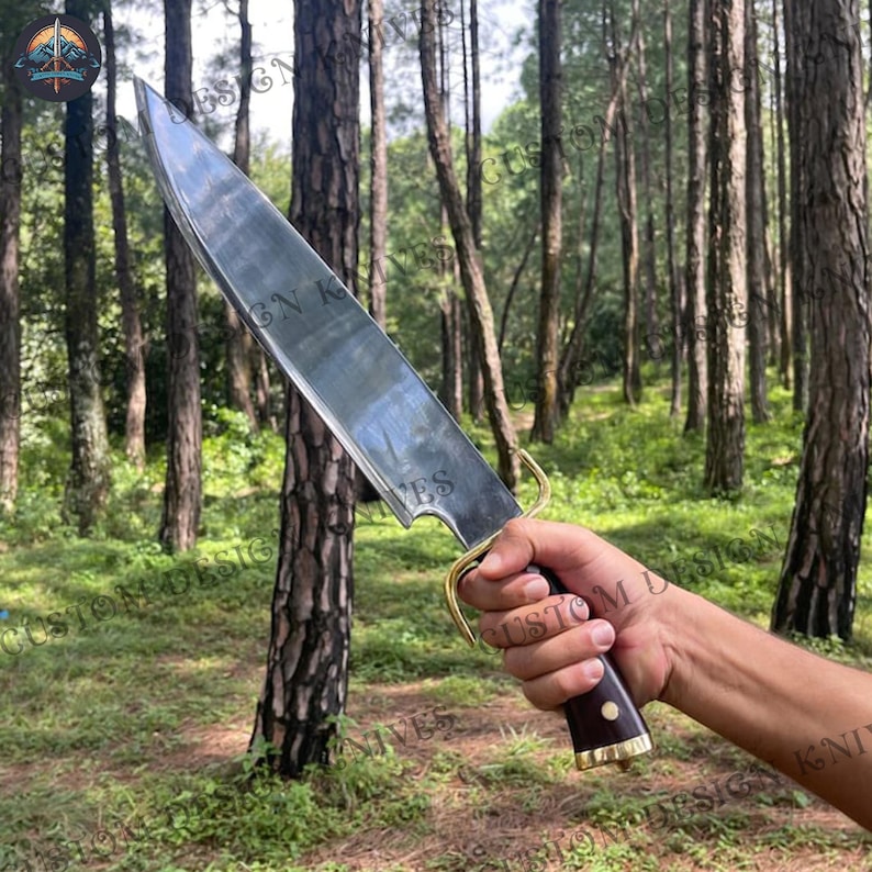 Bowie Knife, Hand Forged Bushcraft Knife, 5160 Leaf Spring Khukuri, Balance Water Tempered ...